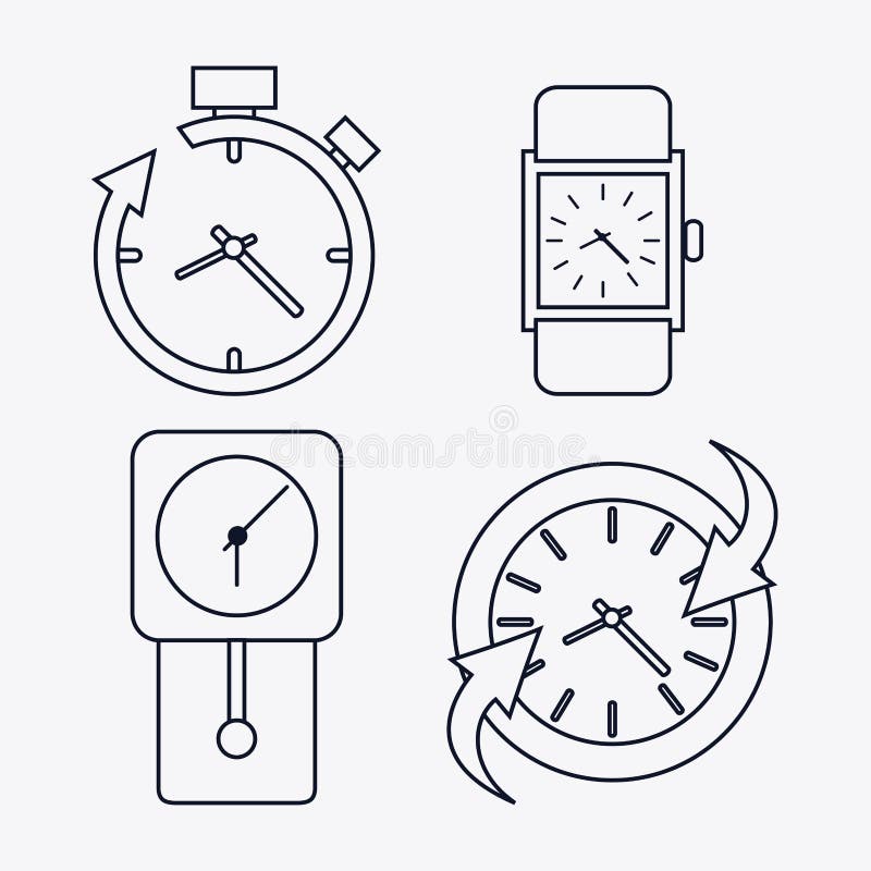 Icon Set of Silhouette Clocks. Time Design. Vector Graphic Stock ...