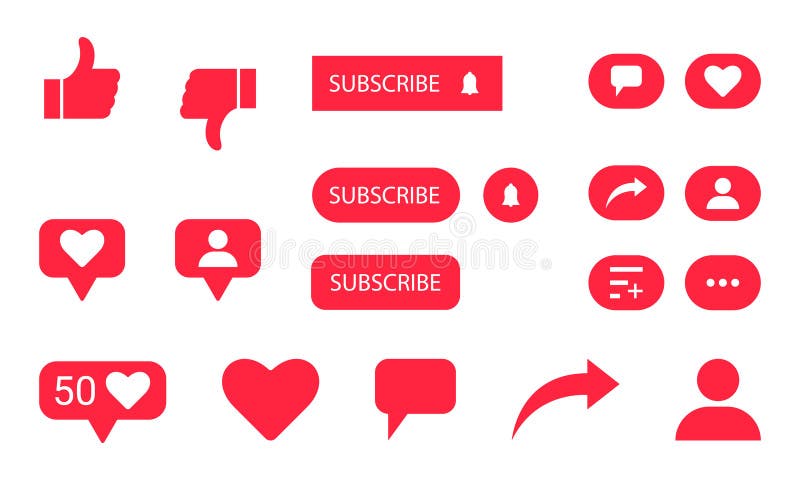 Icon Set for Social Networks Like, Share, Subscribe and Comment. Stock ...
