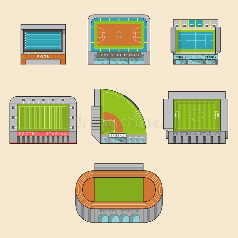 Icon Set of Sport Stadiums Building. Stock Vector - Illustration of ...
