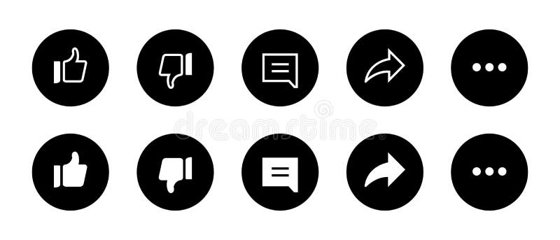 Icon Set of Streaming App. Like, Dislike, Comment, Share and More Menu ...