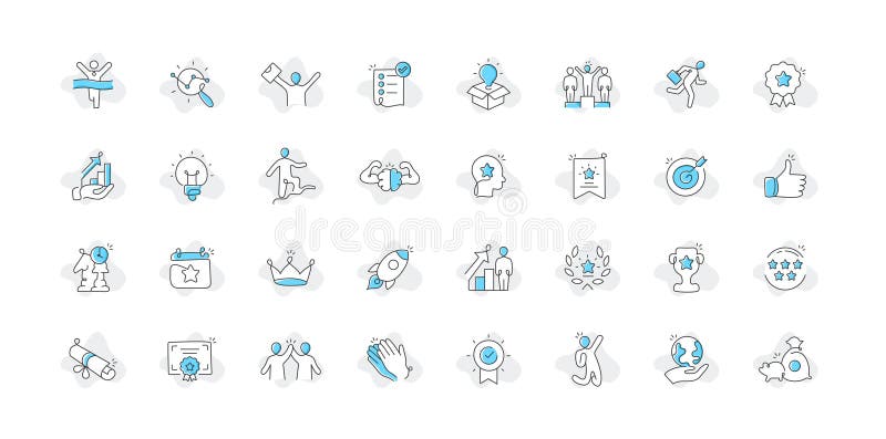 Icon Set Symbolizing the Unlocking of Achievements, Emphasizing Goal ...