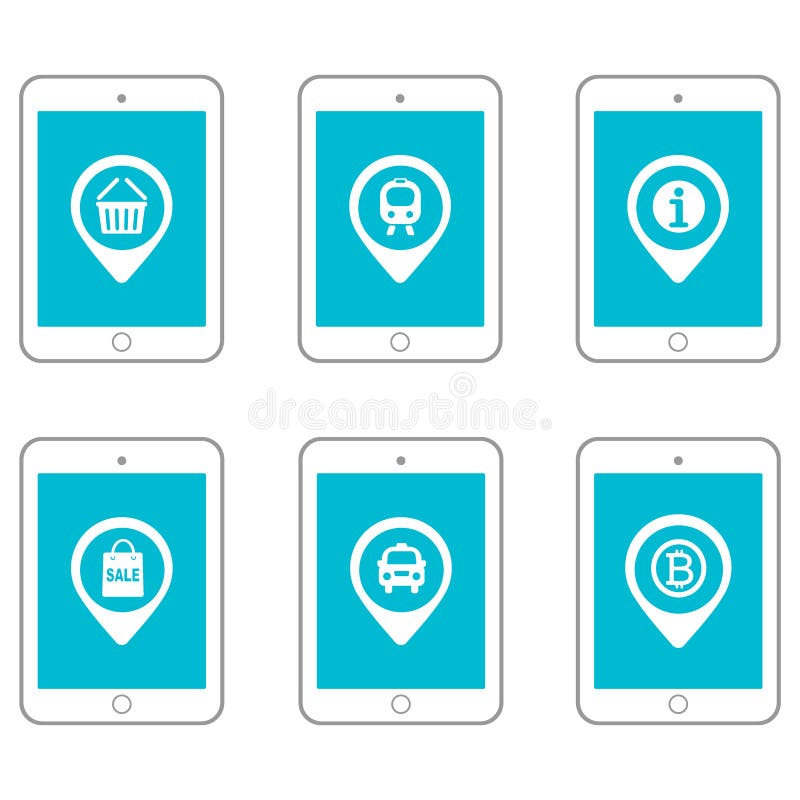 Icon Set Tablets and Gadgets with Touch-screen Display. Location Set ...