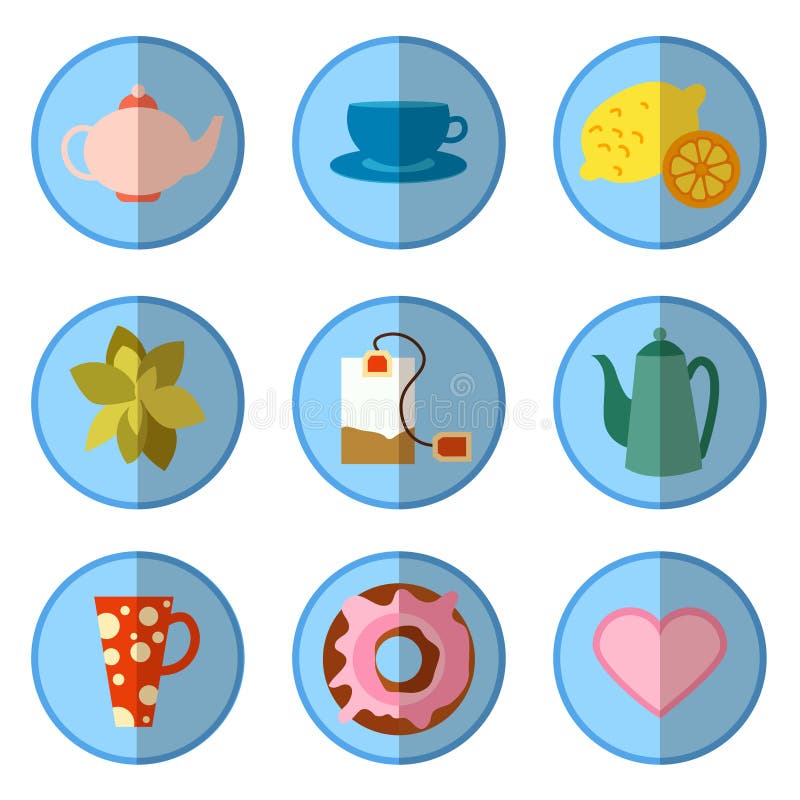 Icon Set with Tea in Flat Style Stock Vector - Illustration of icons ...