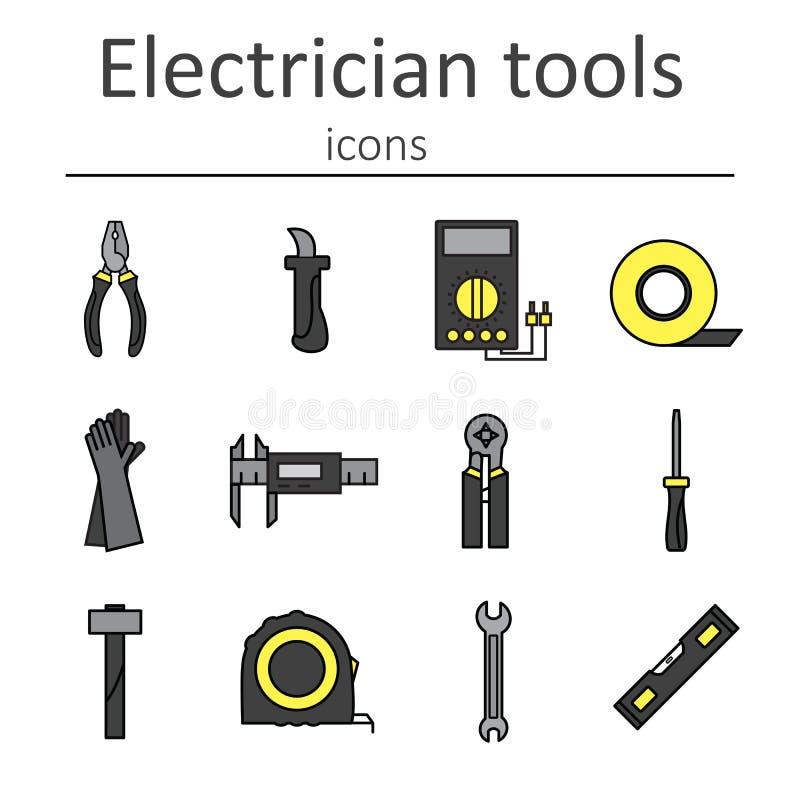 Icon Set of Tools Electrician. Stock Vector - Illustration of meter ...