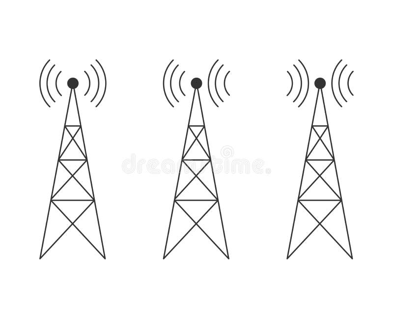 Icon Set with Transmitter, Repeater and Receiver Mast. Flat Design ...
