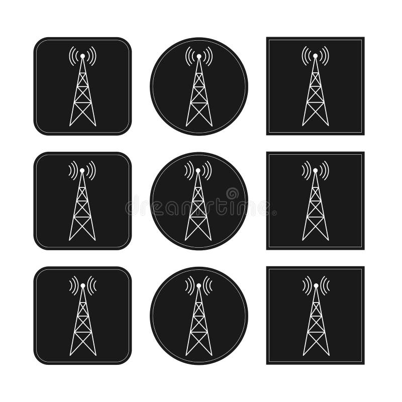 Icon Set with Transmitter, Repeater and Receiver Mast. Flat Design ...