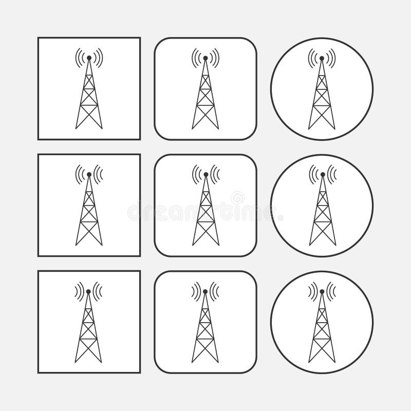 Icon Set with Transmitter, Repeater and Receiver Mast. Flat Design Stock Vector - Illustration ...