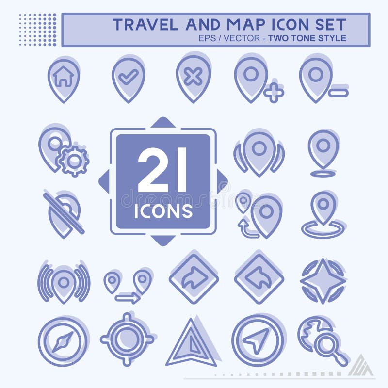 Icon Set Travel and Map - Two Tone Style Stock Vector - Illustration of ...