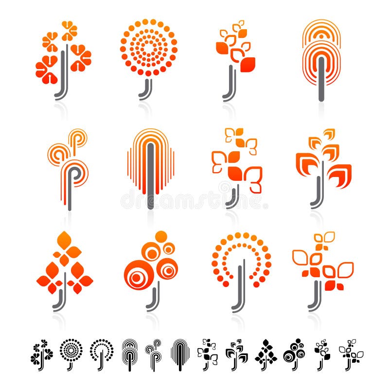 Icon Set with Tree and Symbols Stock Vector - Illustration of icon ...