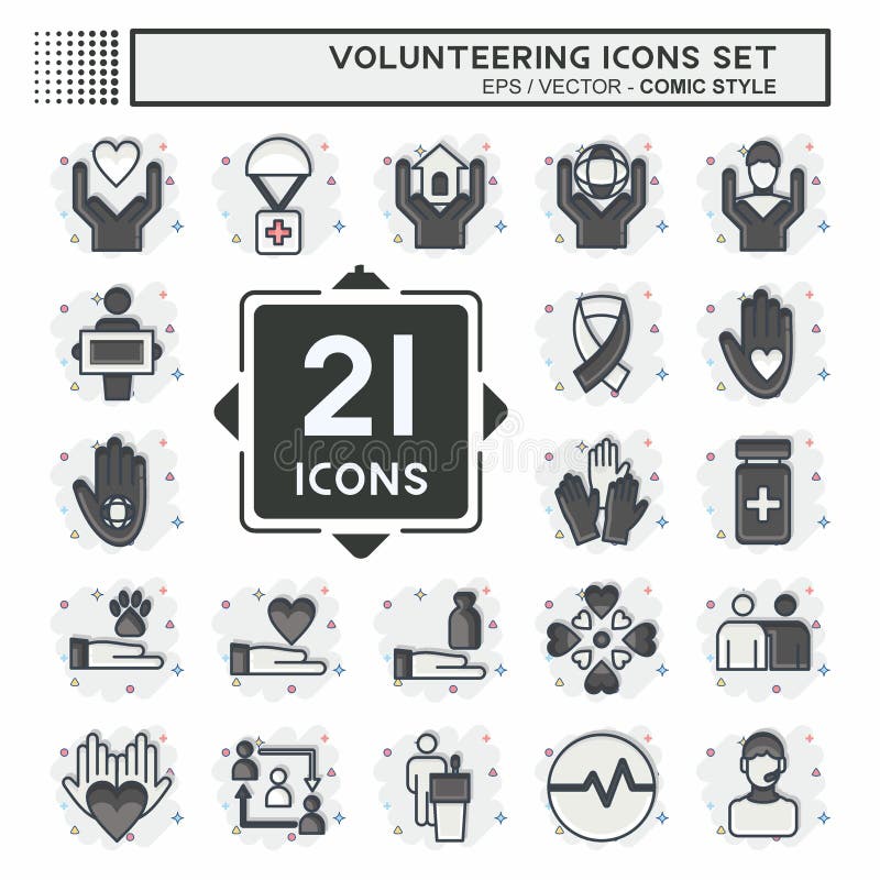 Icon Set Icon Volunteering. Related To Volunteering Symbol. Comic Style ...