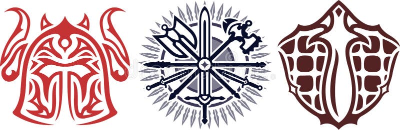 Icon Set with Warriors Equipment Stock Vector - Illustration of hammer ...