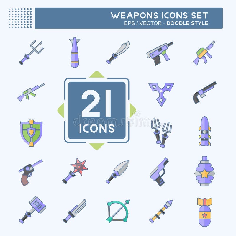 Icon Set Weapons. Related ToTools of War Symbol. Doodle Style. Simple ...