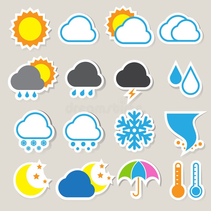 Weather Forecast Colorful Icons Set Stock Illustration - Illustration ...