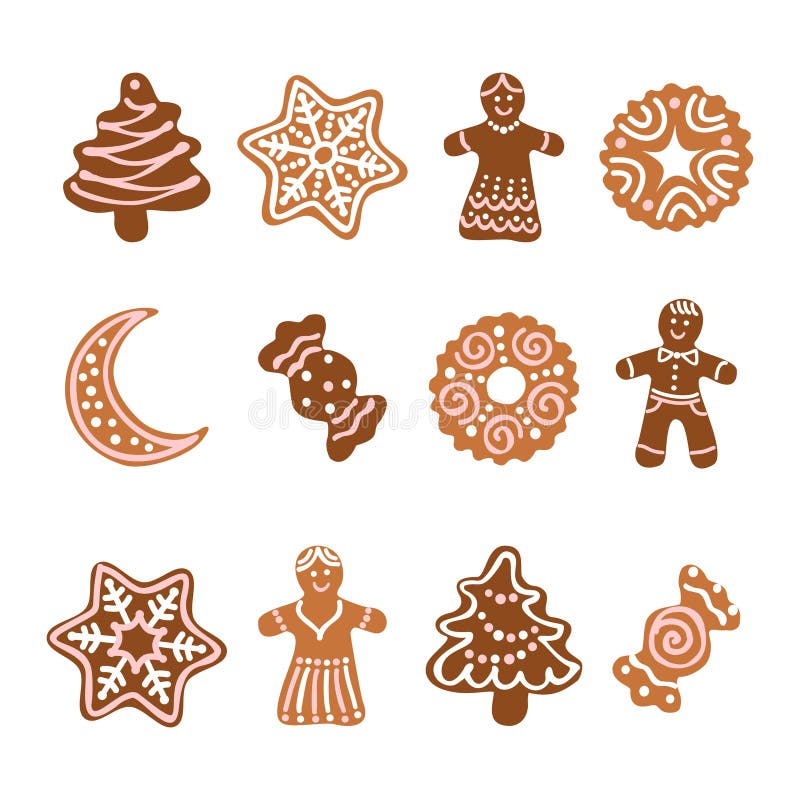Icon Set - Xmas Gingerbread Cookies Stock Vector - Illustration of ...