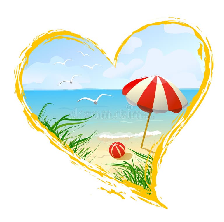 Icon in the Shape of a Heart with Beach Stock Vector - Illustration of ...