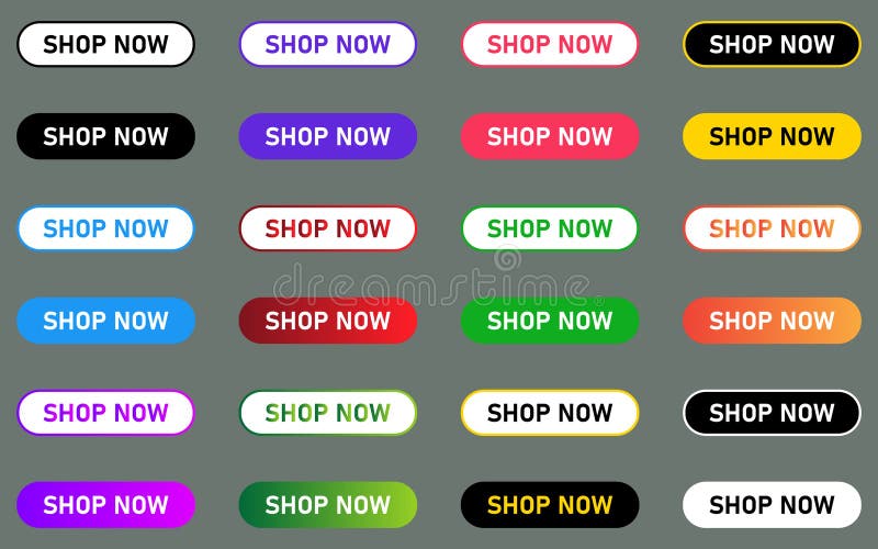 SHOP NOW Buttons Collection for Website Interface Colorful Gradient ...