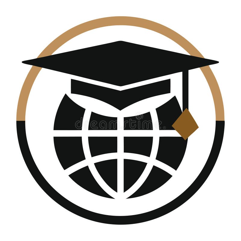 Global Education Icon: Graduation Cap Over World Globe in Circle Stock ...