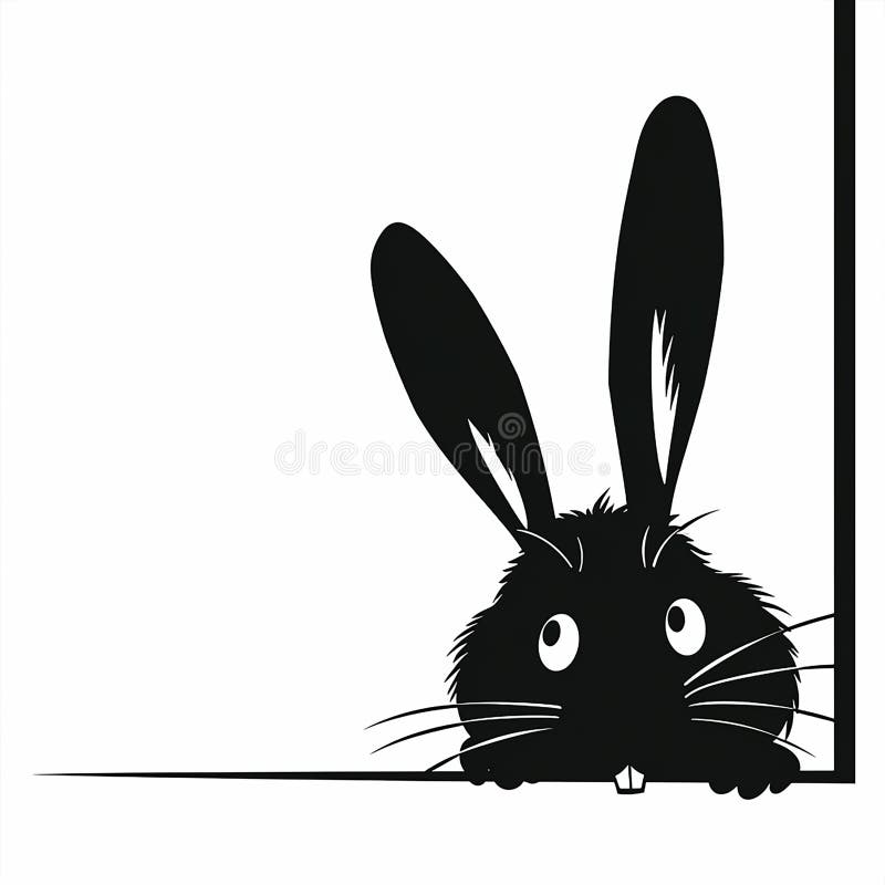 White Background Bunny Peeking Icon Stock Illustration - Illustration ...