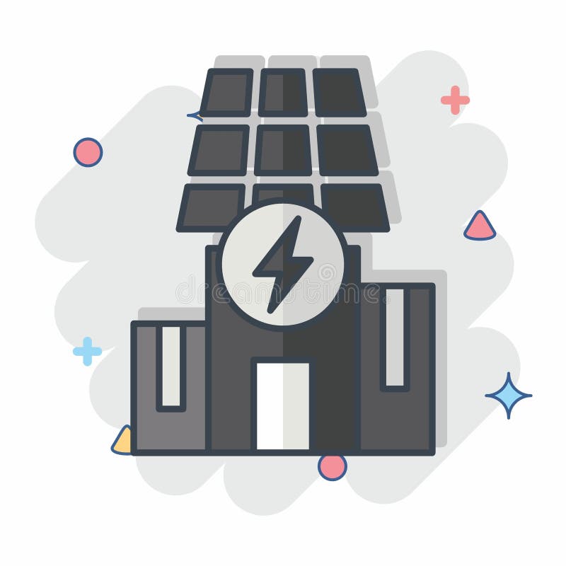Icon Solar Powered Building. Related To Solar Panel Symbol. Comic Style ...