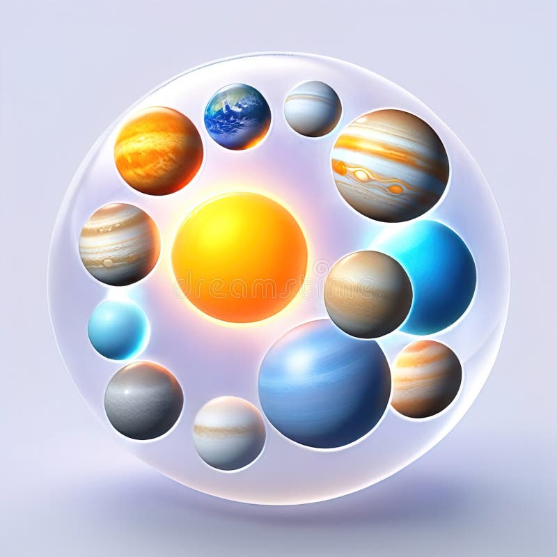 Icon of Solar System, Glossy Glass Style Stock Illustration ...