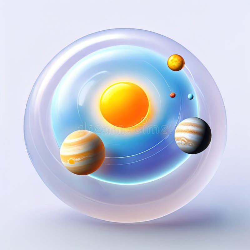 Icon of Solar System, Glossy Glass Style Stock Illustration ...