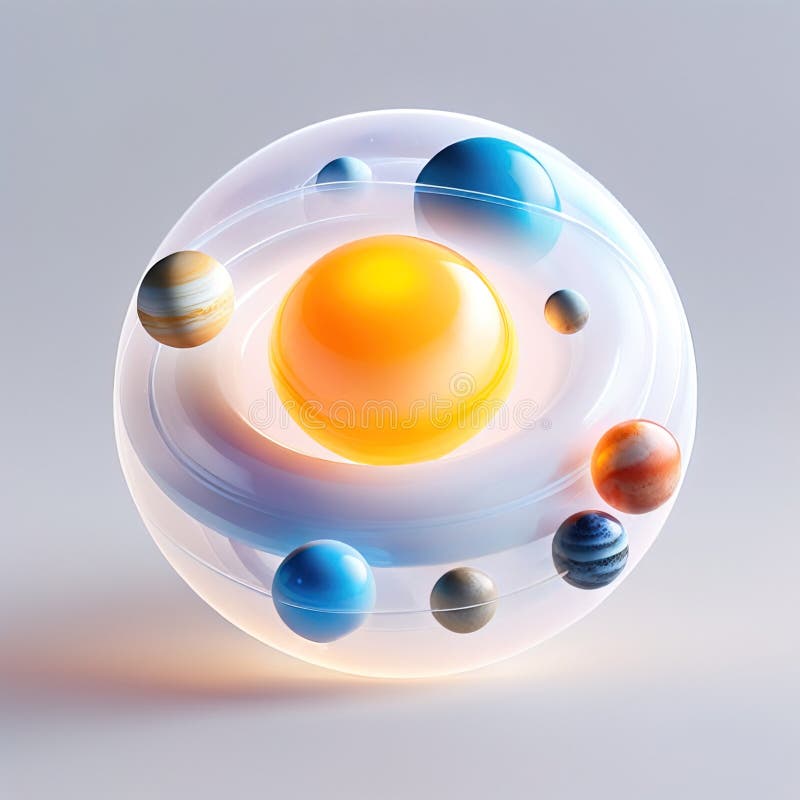 Icon of Solar System, Glossy Glass Style Stock Illustration ...