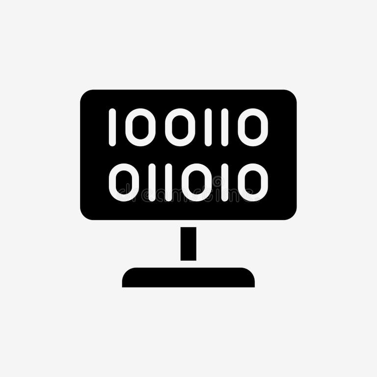 Icon Solid Black Computer Desktop with Binary Code. Stock Vector - Illustration of white, design ...