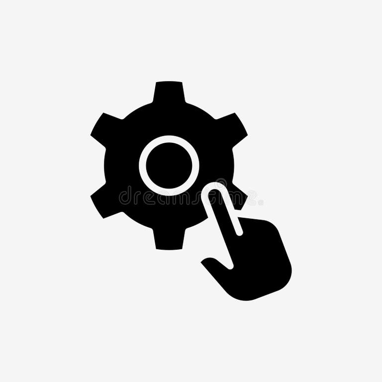 Icon Solid Black Hand Click Setting Gear Button. Stock Vector ...