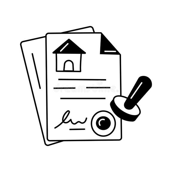 Icon with a Stamp on Documents for Property Approval Stock Vector ...