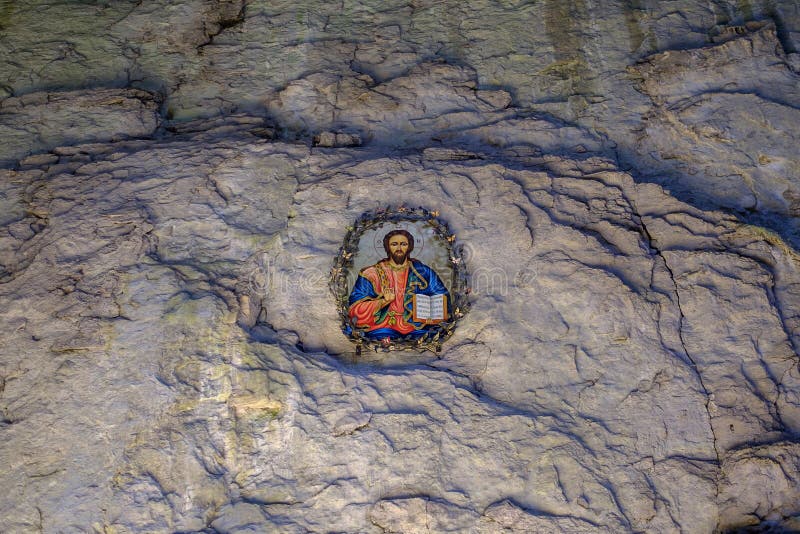 Icon on the Stone Wall Inside Cave 2 Stock Photo - Image of gods, icon ...