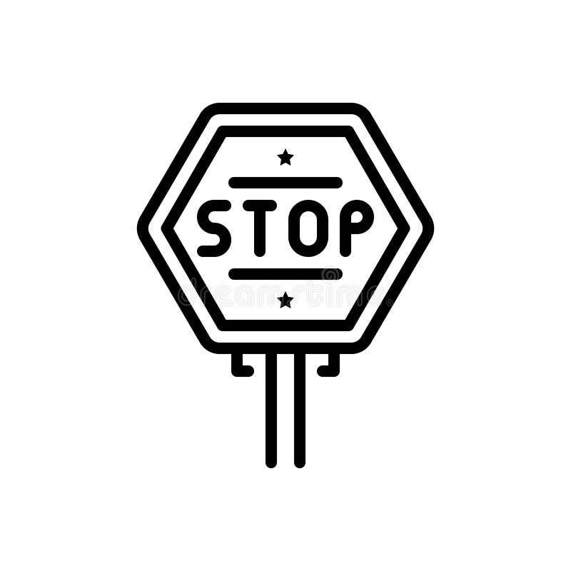 Black Line Icon for Stop Sign, Restrict and Road Stock Illustration ...