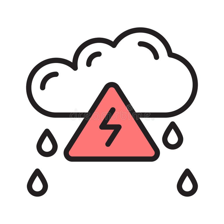 Icon of a Storm Cloud with Rain and a Lightning Warning Triangle Stock ...