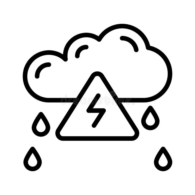Icon of a Storm Cloud with Rain and a Lightning Warning Triangle Stock ...