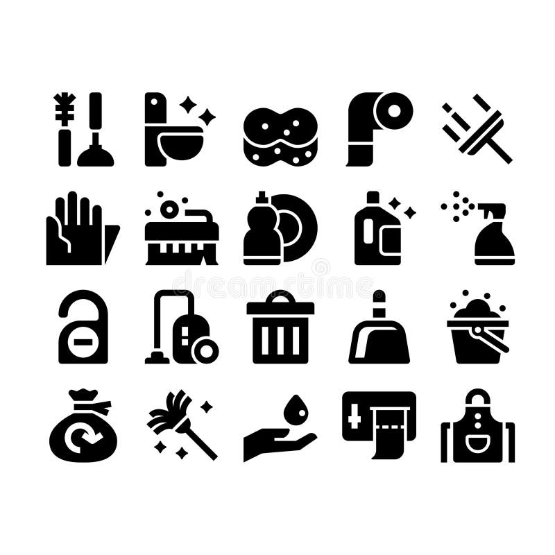 Cleaning glyph icons stock vector. Illustration of equipment - 155136899