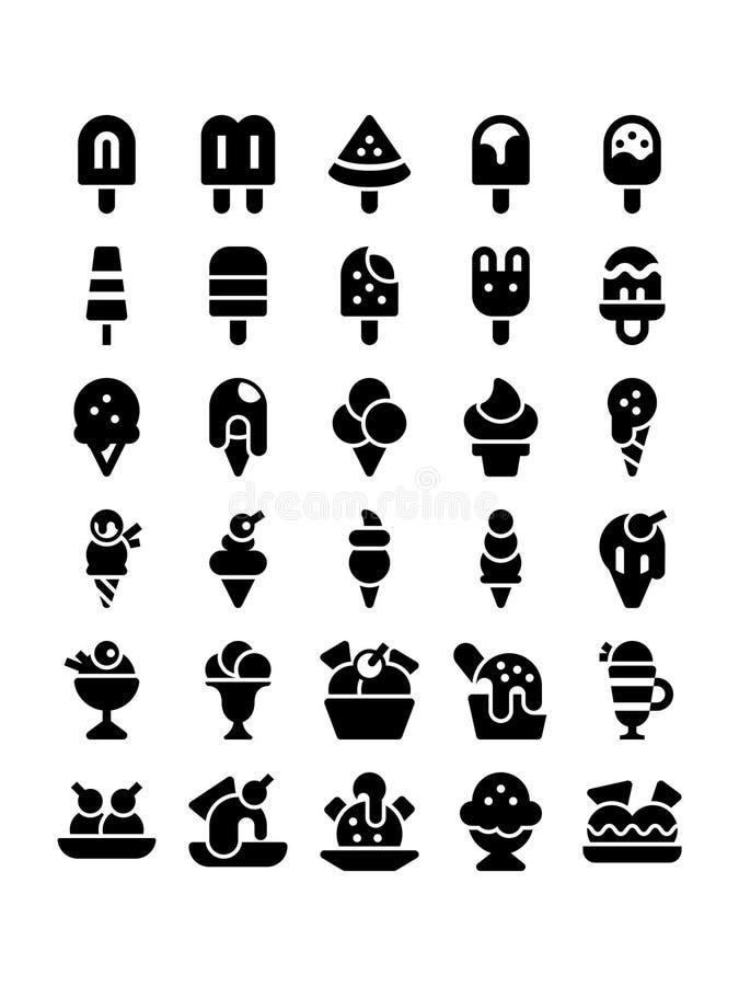 Ice cream glyph icons stock vector. Illustration of cookie - 155137071