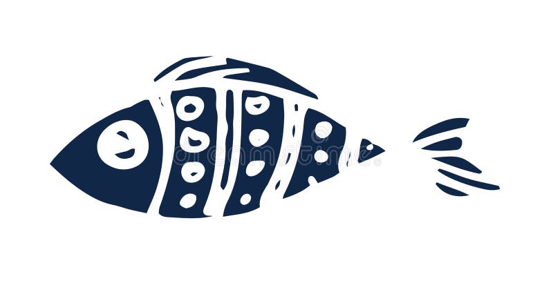 The Icon of a Stylized Fish is Dark Blue. Sea Fish Drawn in Cartoon ...