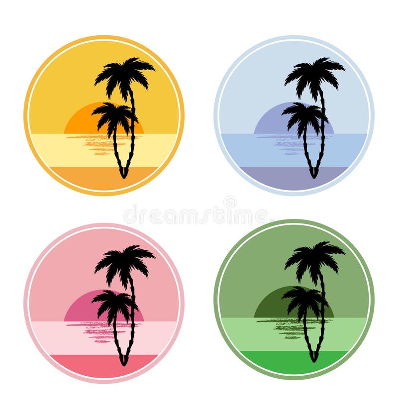 Icon with Sun and Palm Trees Stock Vector - Illustration of idea, green ...