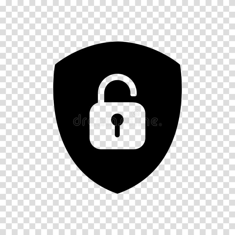 Icon or Symbol of a Shield with a Opened Padlock. Sign Unlock on a ...