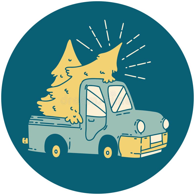 Icon of Tattoo Style Truck Carrying Trees Stock Vector - Illustration ...