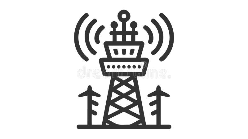 Icon of a Telecommunication Tower Broadcasting Signal Waves, Vector ...