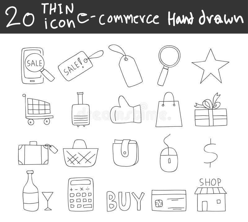 Icon Thin Line Business E-commerce Shopping Vector Hand Drawn Stock ...