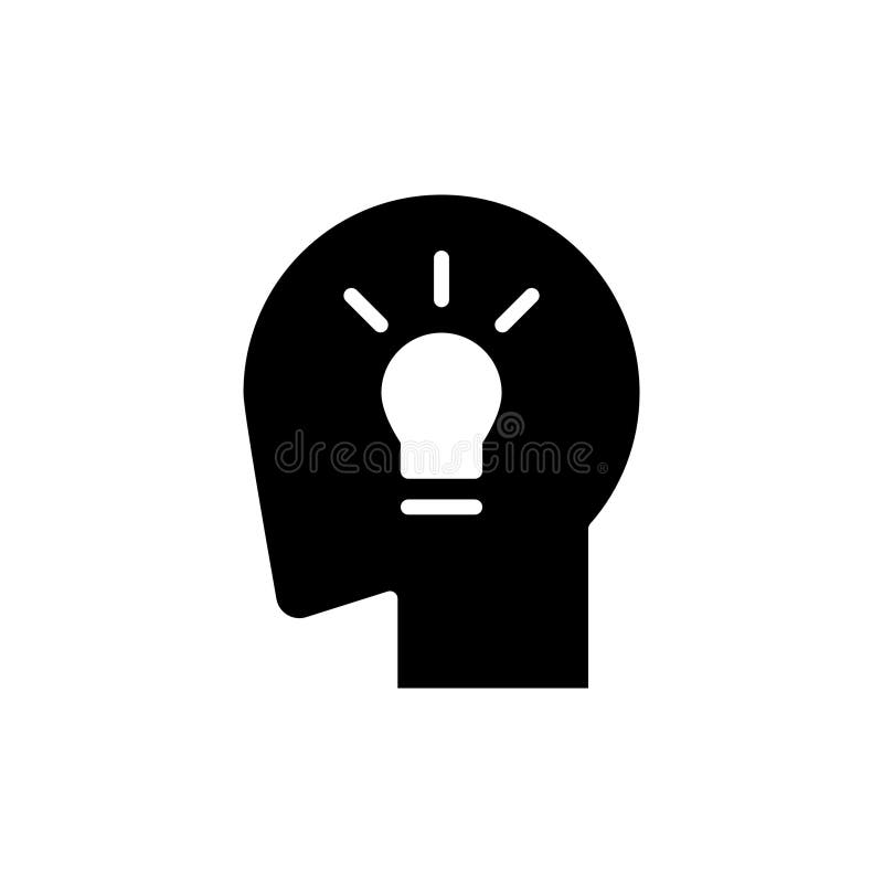 Icon Thinking Head with Idea Bulb Stock Vector - Illustration of vector ...