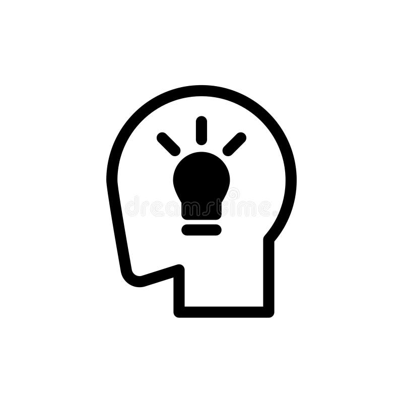 Icon Thinking Head with Idea Bulb Stock Vector - Illustration of ...
