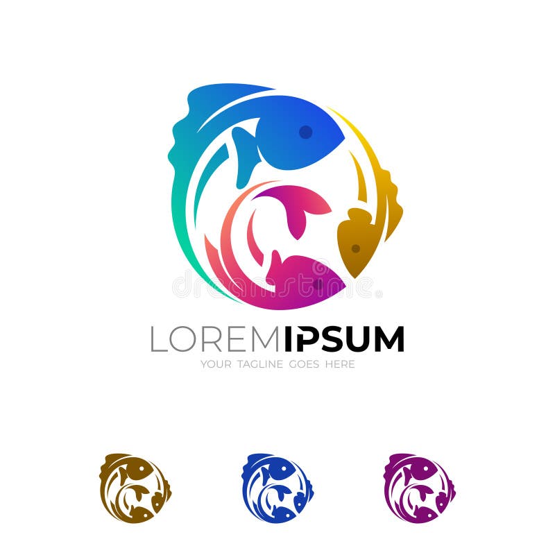 Icon of Three Fish Inside a Circle, Marine Life Stock Illustration ...