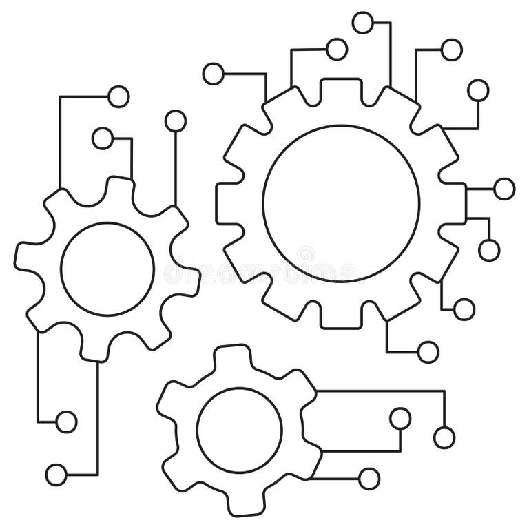 Icon of Three Interconnected Gears with Circuit Connections Stock ...
