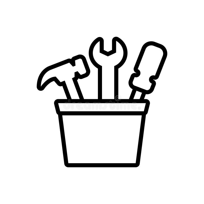 Black Line Icon for Tools, Toolbox and Hand Stock Vector - Illustration ...