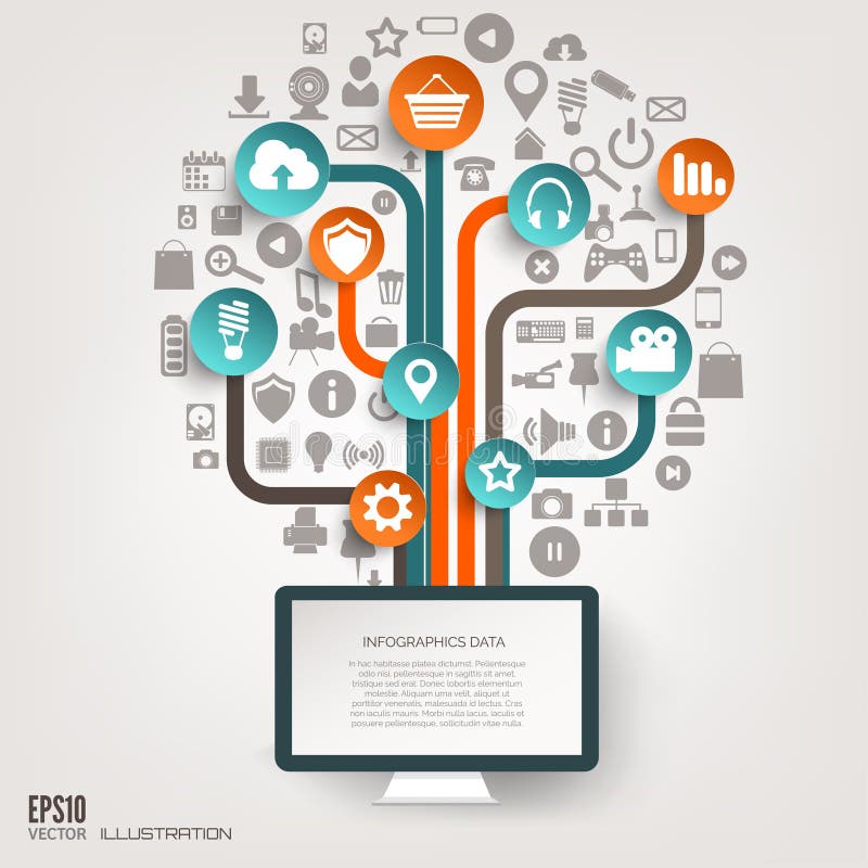 Icon Tree. Flat Abstract Background with Web Icons. Interface Symbols ...