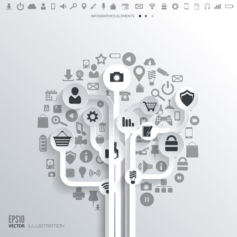 Icon Tree. Flat Abstract Background with Web Icons. Interface Symbols ...