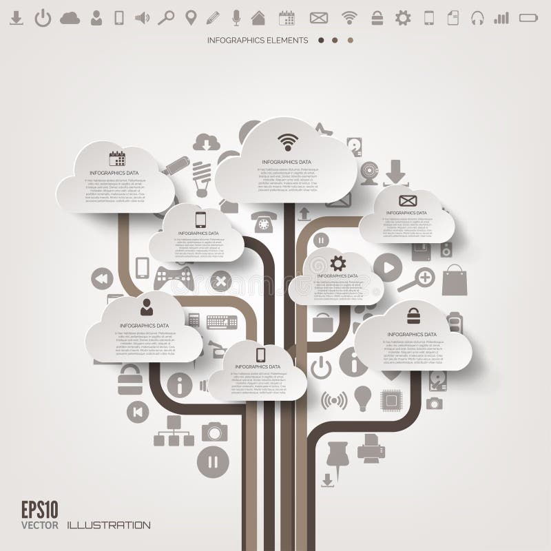 Icon Tree. Flat Abstract Background with Web Icons. Interface Symbols ...