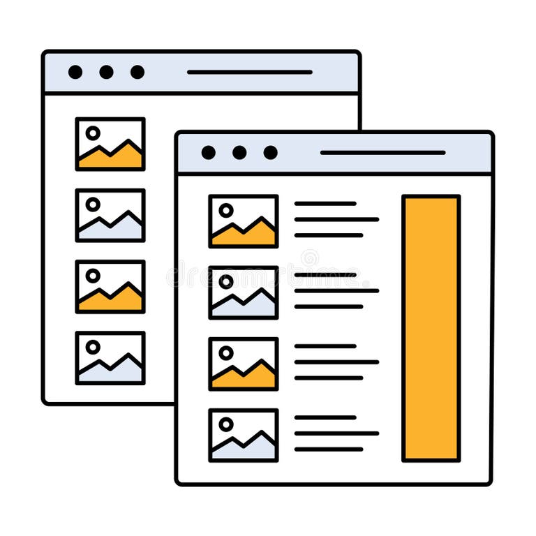 An Icon of Two Cascading Browser Windows with Four Images Icons with ...